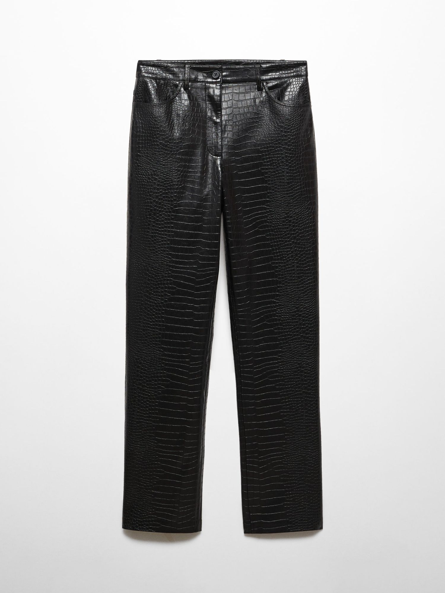 MANGO Croc-Effect Straight Leg Trousers in Black | Endource