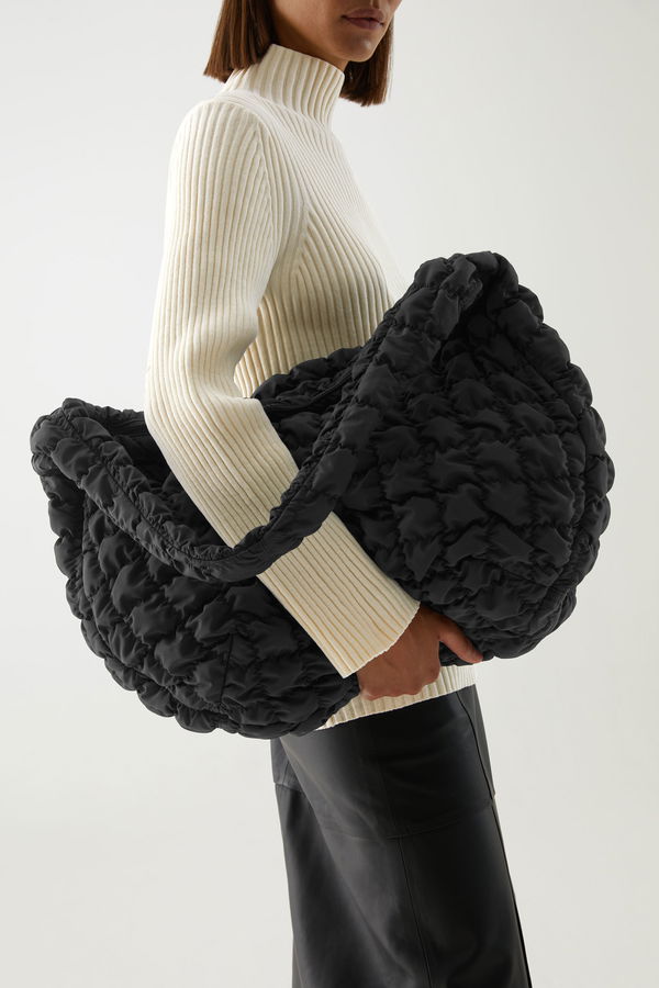 COS Recycled Polyester Quilted Oversized Shoulder Bag in Black | endource