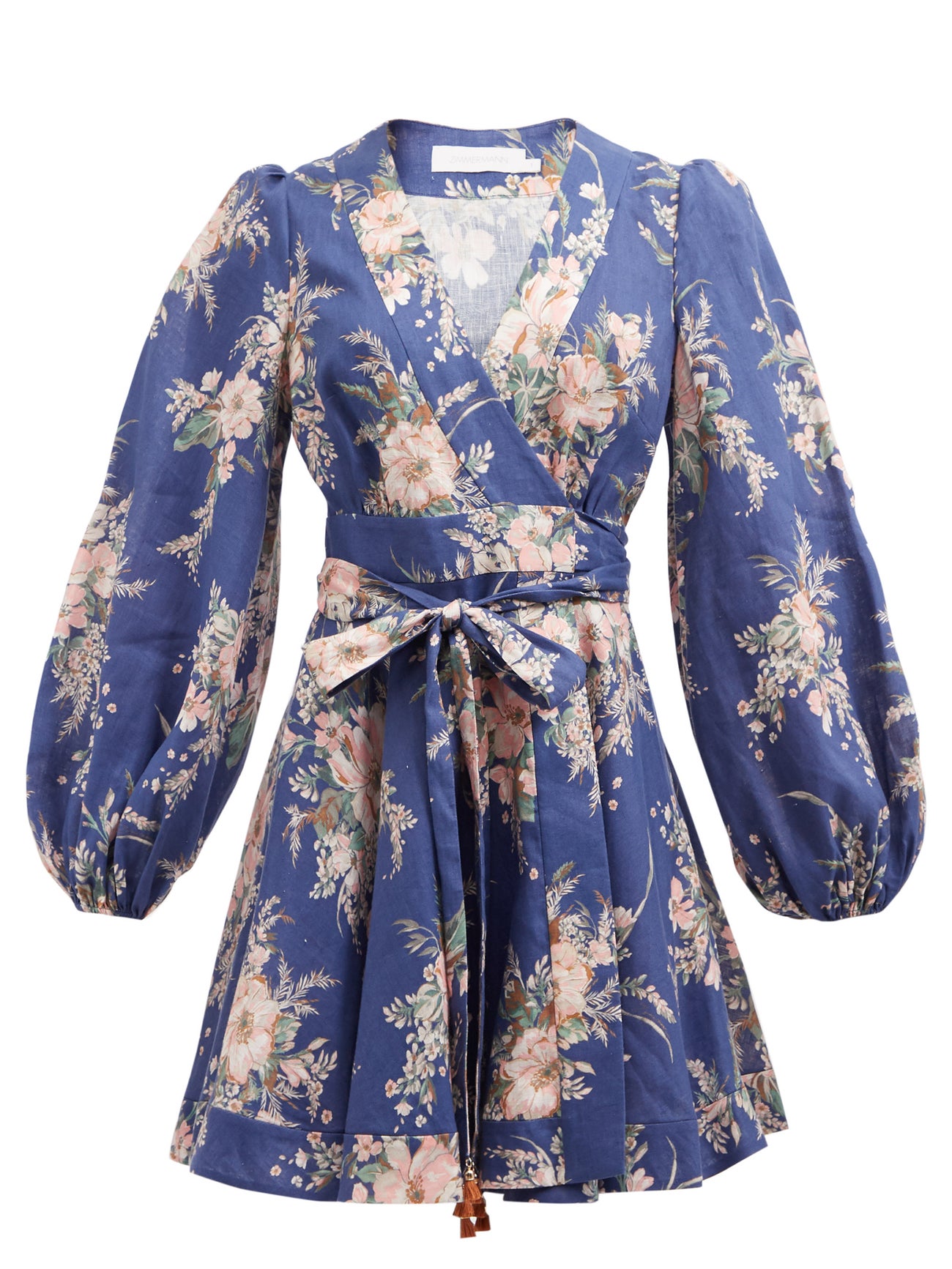 ZIMMERMANN Moonshine Floral-Print Voile Mini Wrap Dress in Blue | Endource