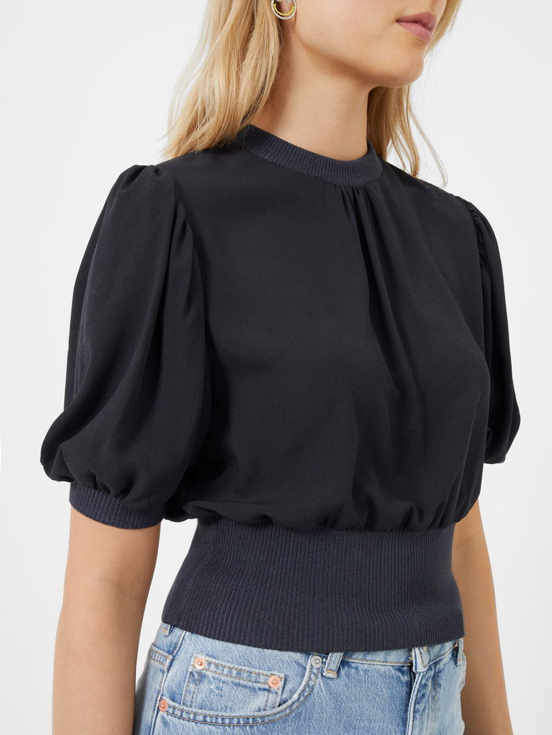 FRENCH CONNECTION Jenna Mix Knit Top in Moonless Night | endource