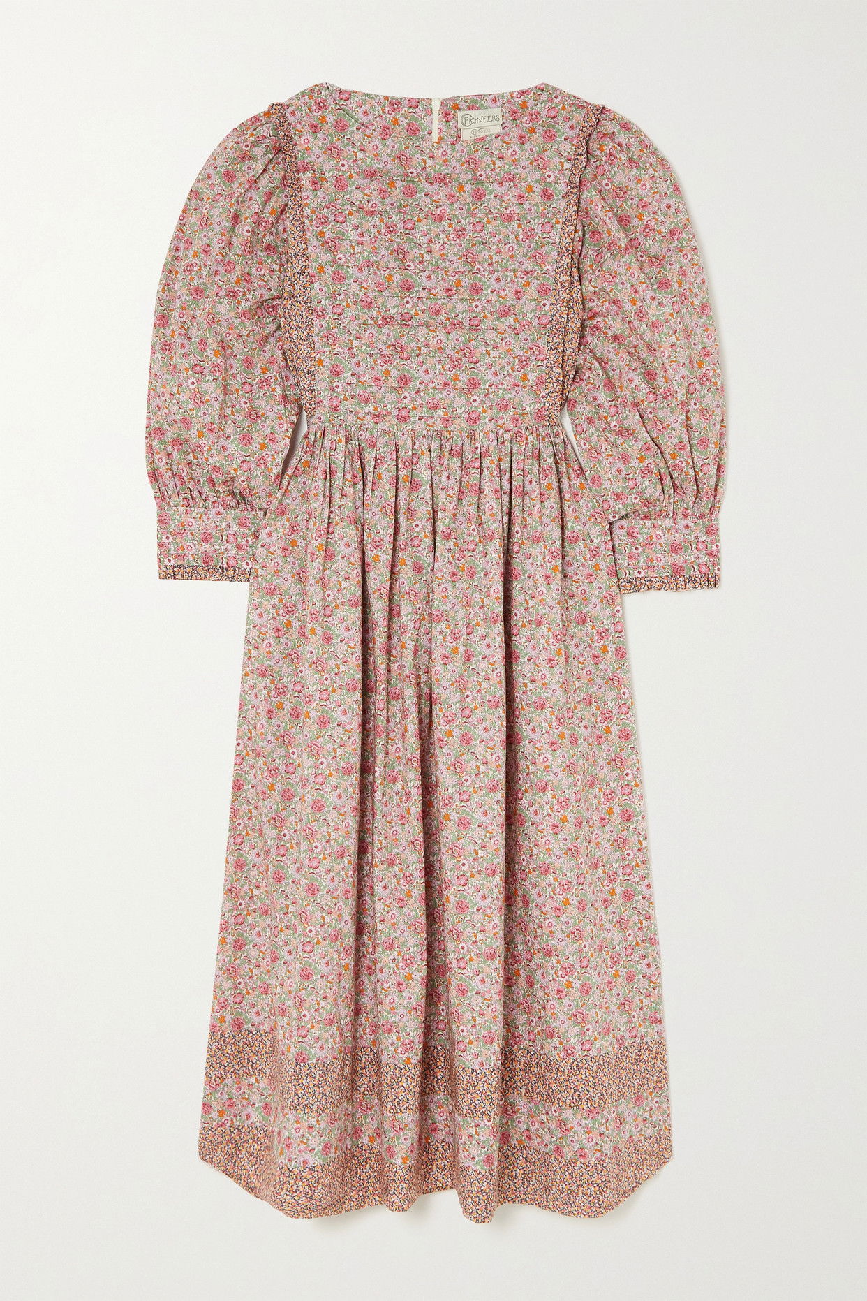 O PIONEERS Willa Pintucked Floral-Print Cotton Dress in Pink | endource