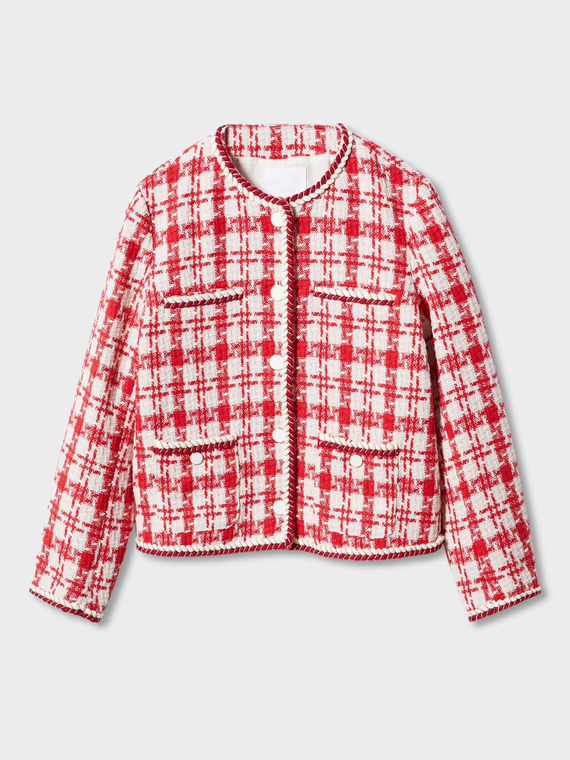 MANGO Tweed Check Jacket in Red/White | endource