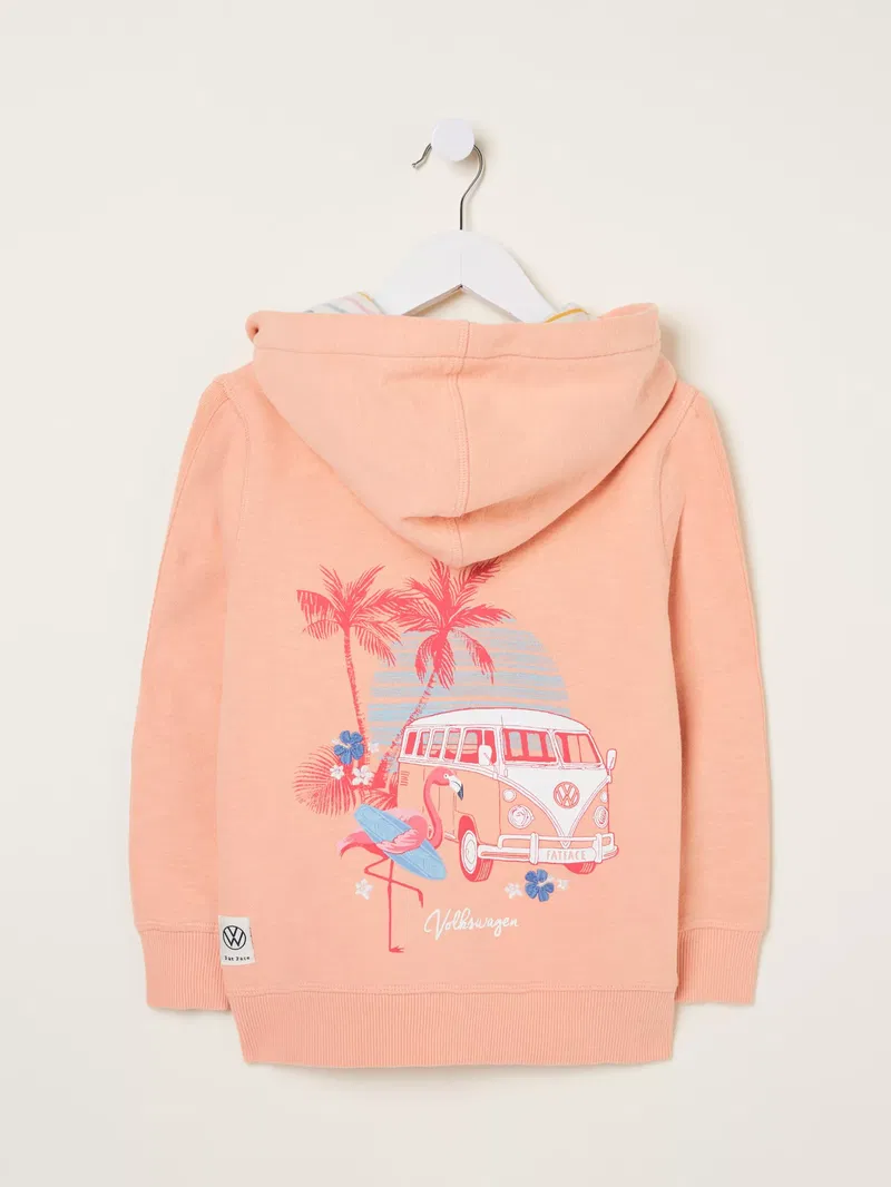 Fatface Vw Flower Embroidered Hoodie In Coral Pink Endource