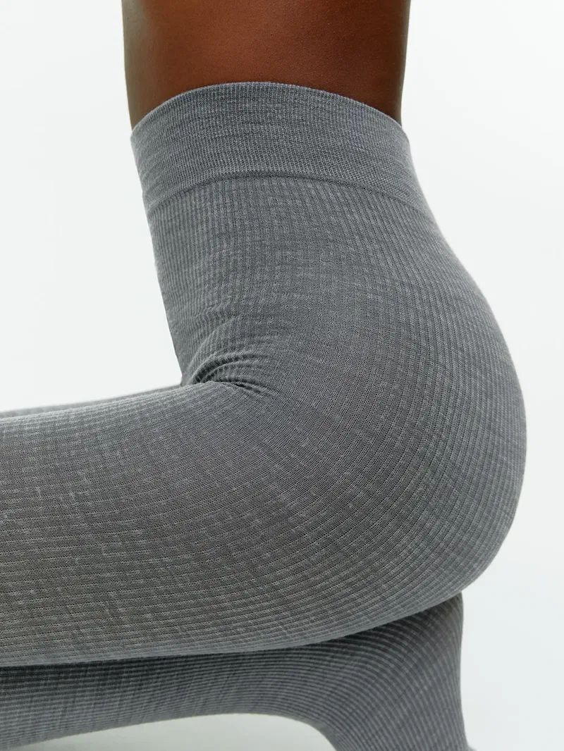 ARKET Ribbed Wool Tights in Grey Melange | Endource