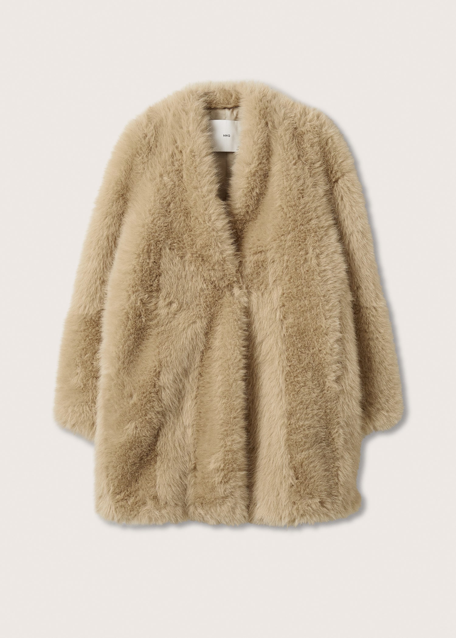 MANGO Fur-Effect Coat in Beige | Endource