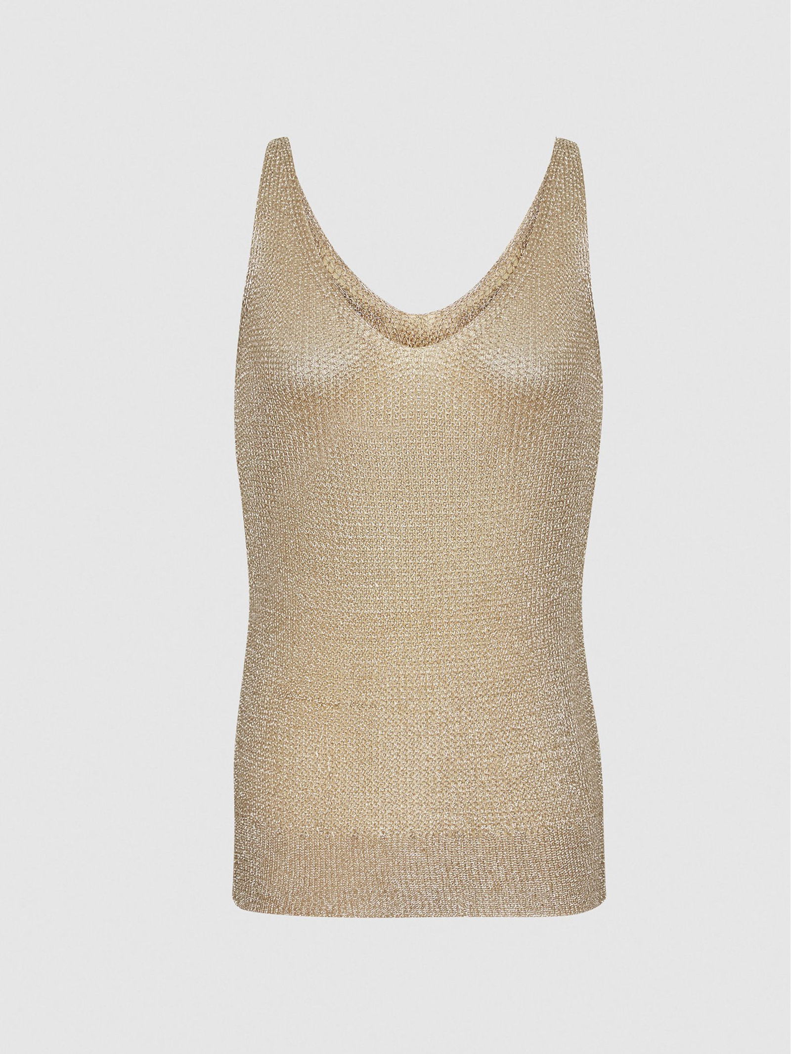 REISS Amanda Metallic Knitted Top in Gold | Endource