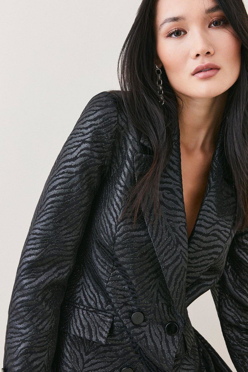KAREN MILLEN Zebra Jacquard Tailored Double Breasted Jacket in Animal | endource