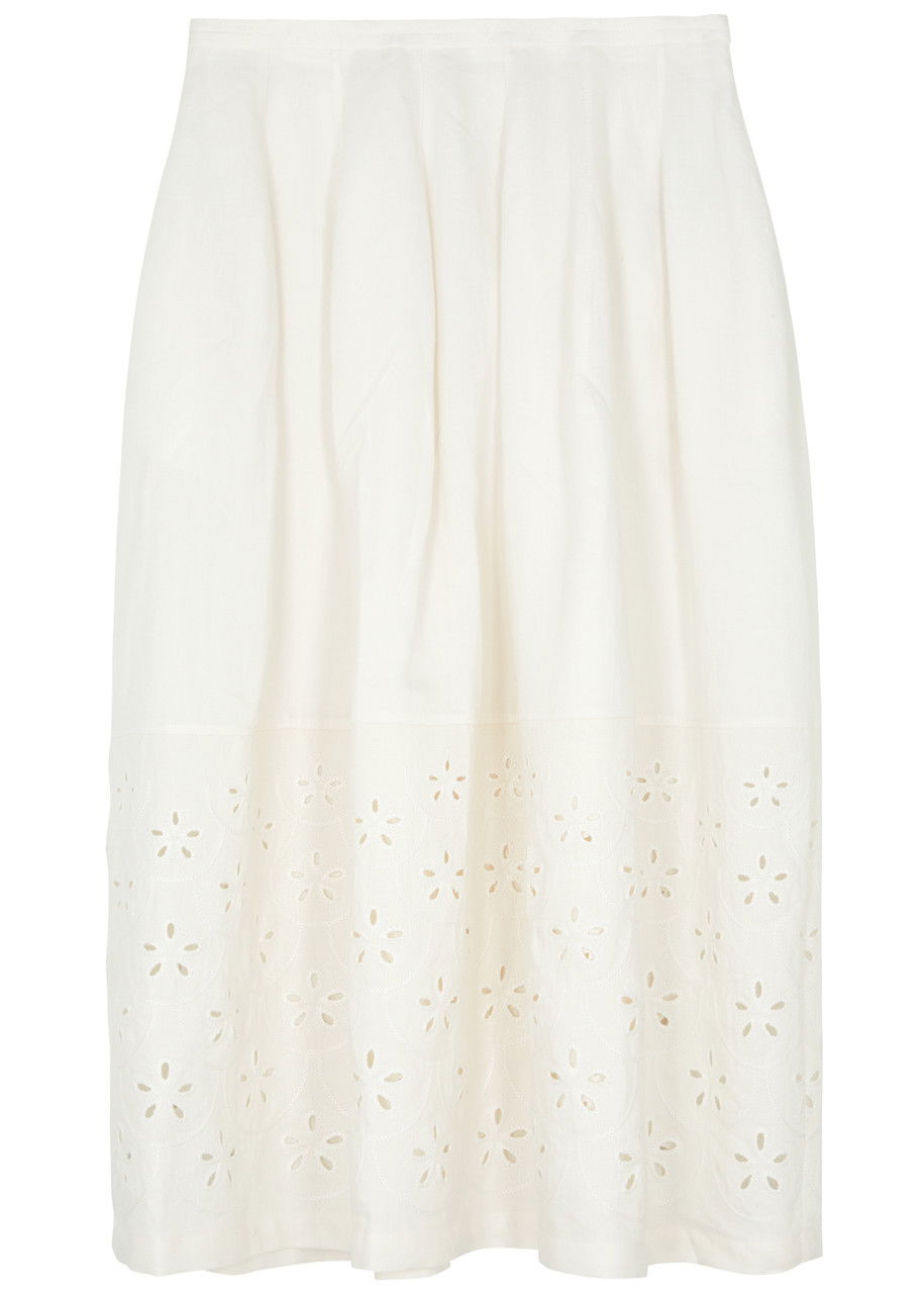 CHLOÉ Broderie Anglaise Linen Midi Skirt | endource