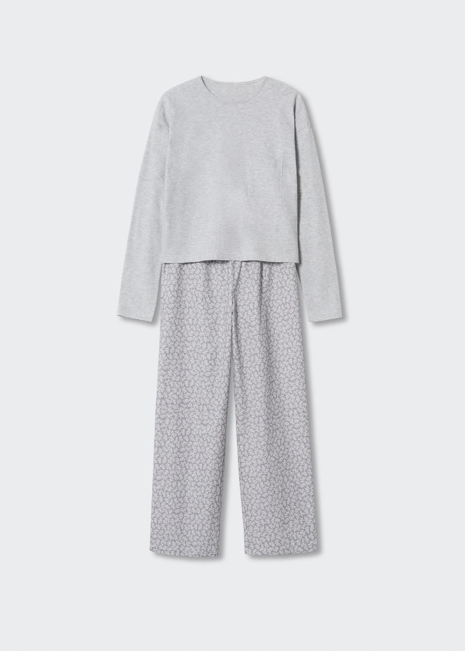 MANGO Printed Cotton Pyjamas in Light Heather Grey | Endource