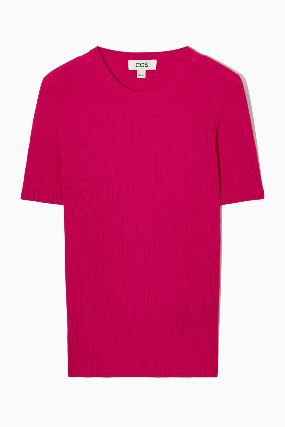 COS Ribbed-Knit Silk T-Shirt in FUCHSIA PINK | Endource
