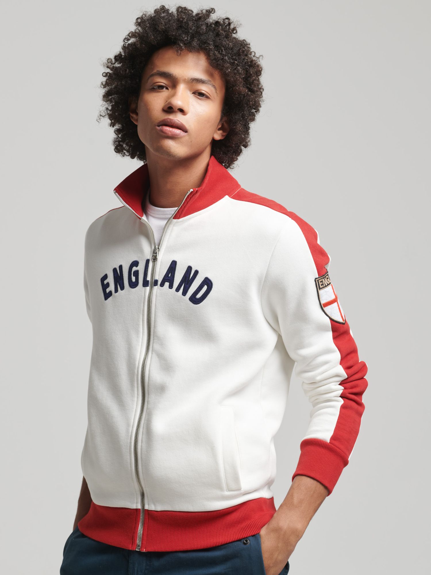 SUPERDRY Ringspun Football England Track Top in Winter White | endource