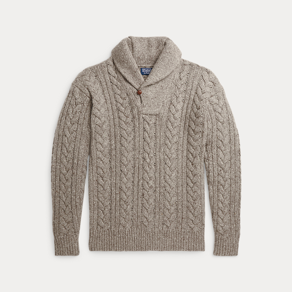 POLO RALPH LAUREN Cable-Knit Shawl-Collar Jumper in Brown | endource