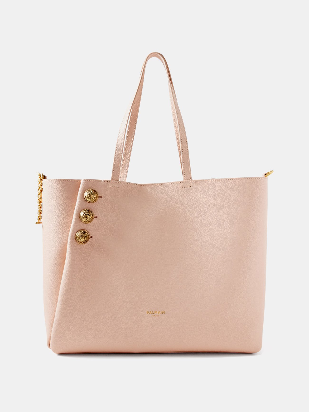 BALMAIN Emblème Grained-Leather Tote Bag in Beige | endource