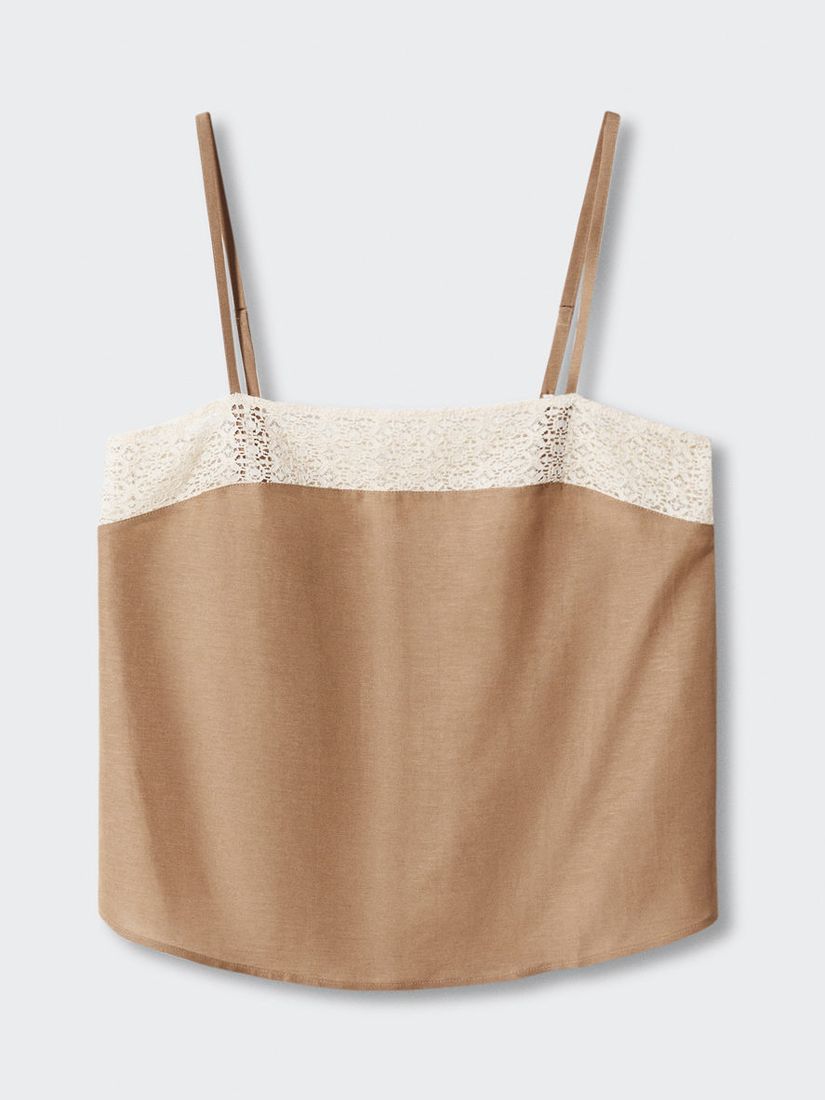 MANGO Alex Lace Trim Camisole Top in Pastel Brown | endource