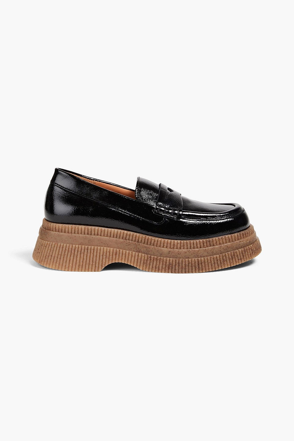 GANNI Patent Leather Platform Loafers in Black | Endource