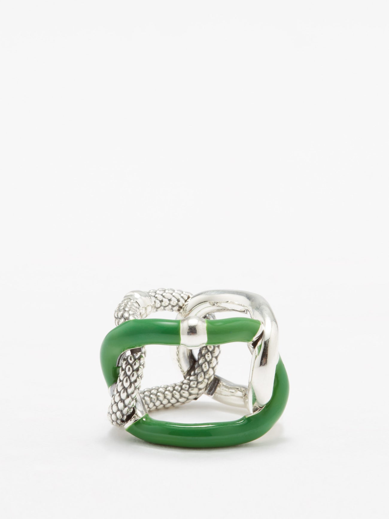 BOTTEGA VENETA Intreccio Chain Enamelled Sterling-Silver Ring | Endource