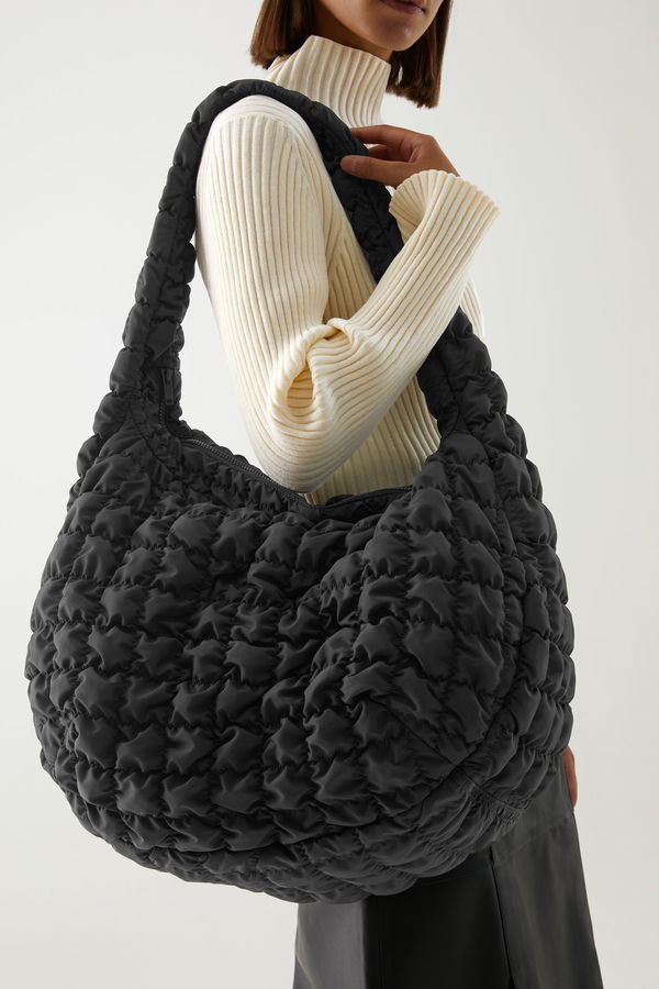 COS Recycled Polyester Quilted Oversized Shoulder Bag in Black | endource