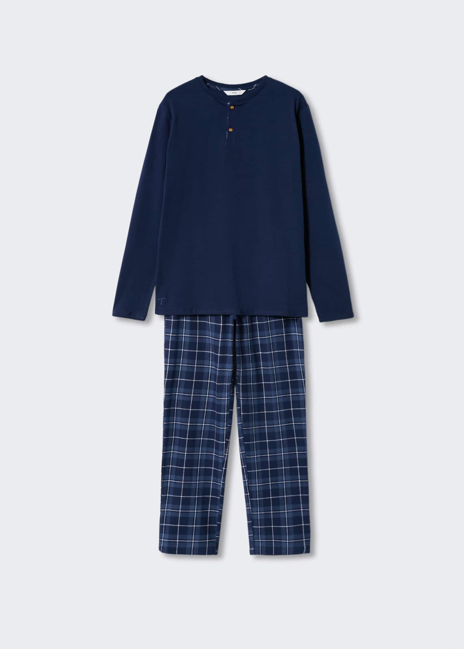 MANGO Check Long Pyjamas in Navy | Endource