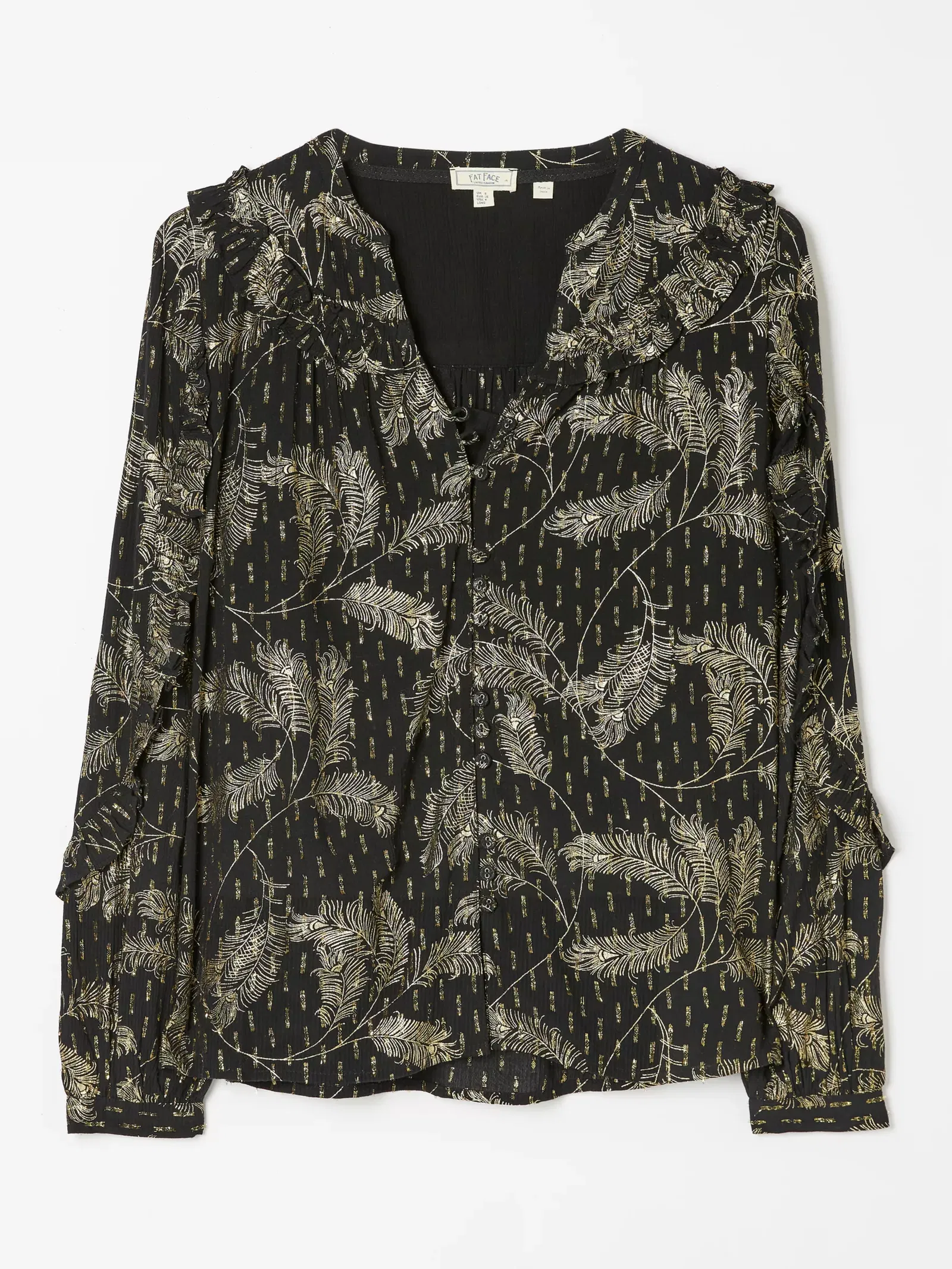 FATFACE Sudley Metallic Feather Blouse in Black | endource