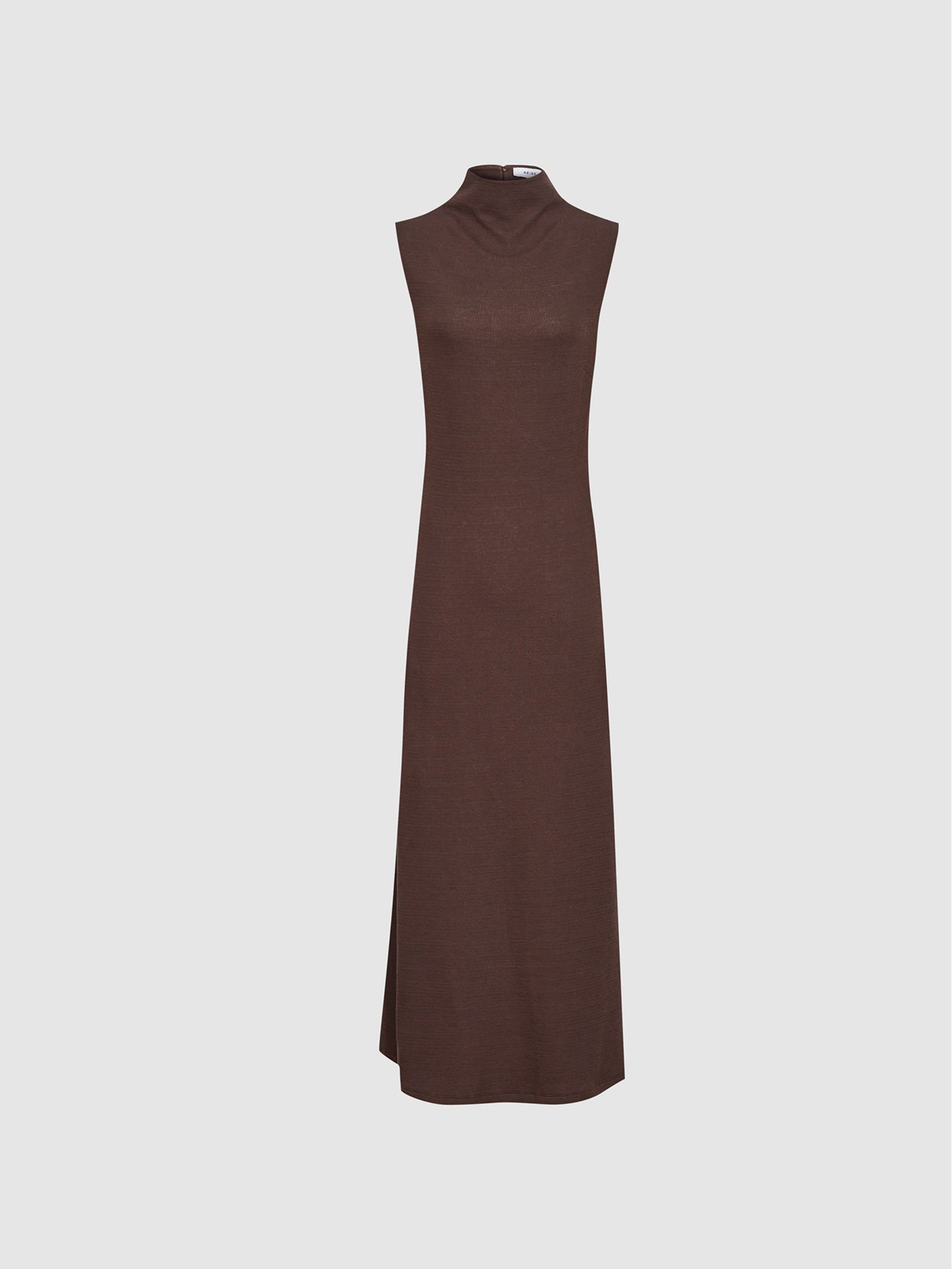 REISS Alyssa Open Back Midi Dress in Chocolate | endource