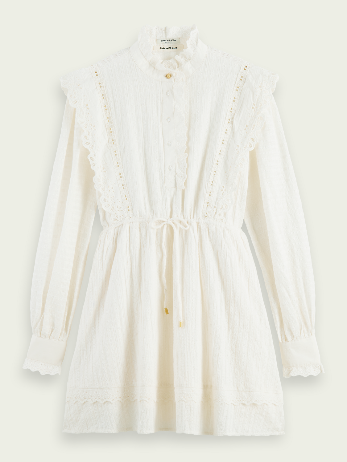 SCOTCH & SODA Broderie Anglaise Mini Dress in Vanilla White | endource