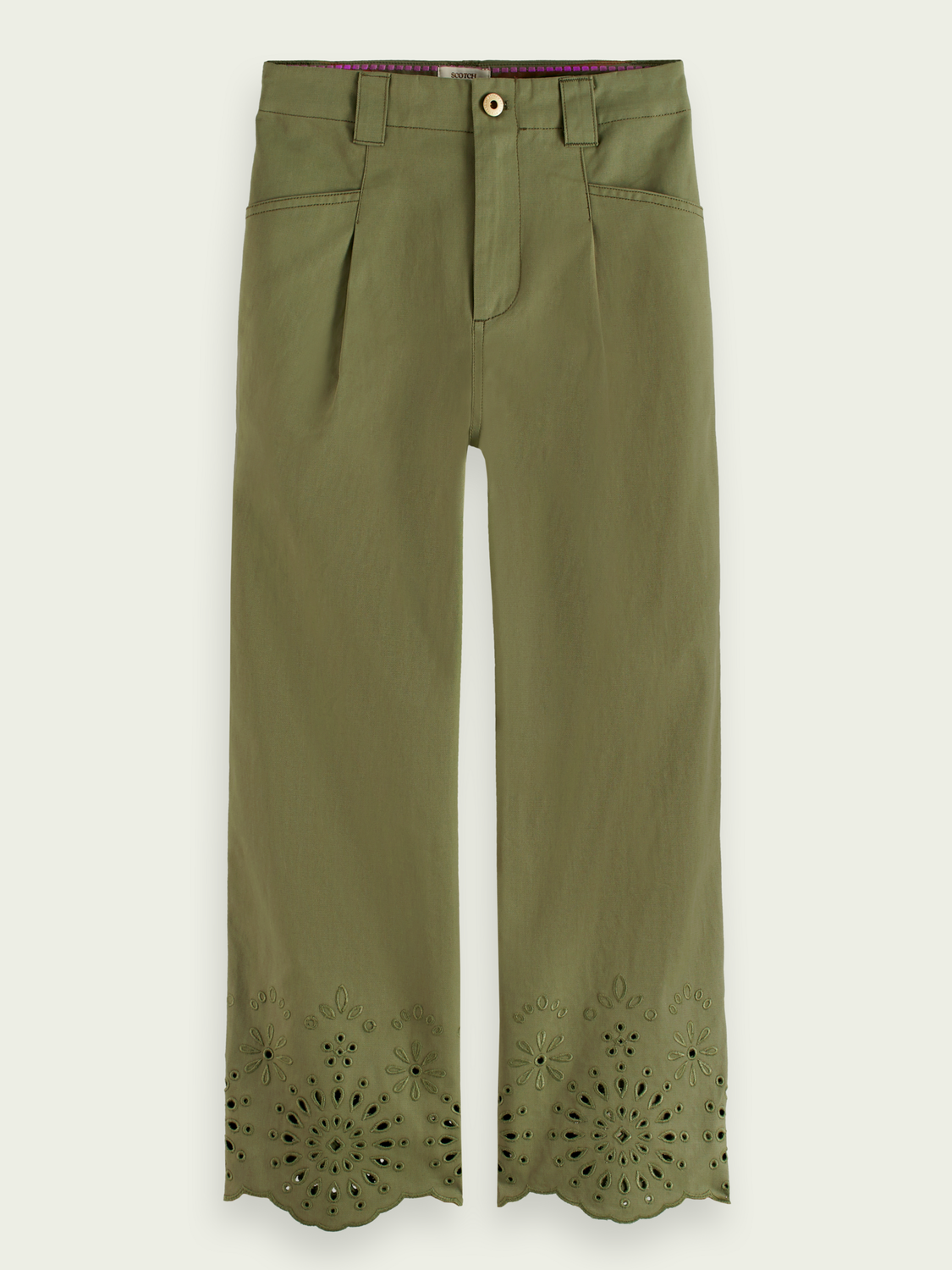 SCOTCH & SODA Liv High-Rise Straight Leg Cropped Trousers in Olive ...