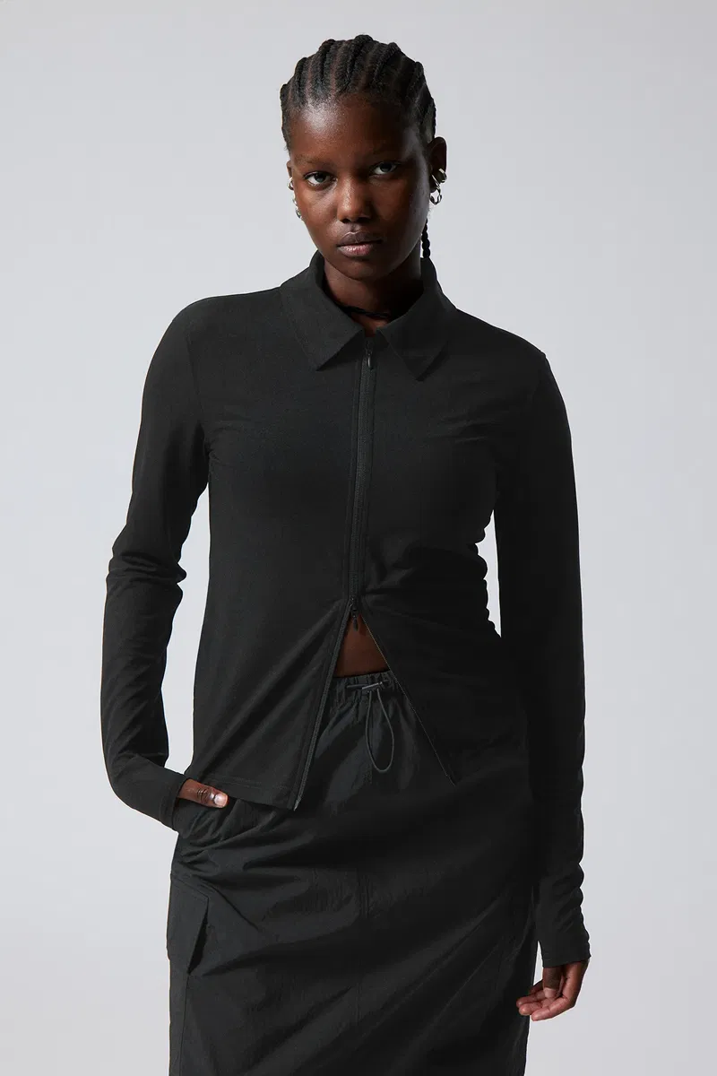 WEEKDAY Studio Zip Shirt in Black | Endource
