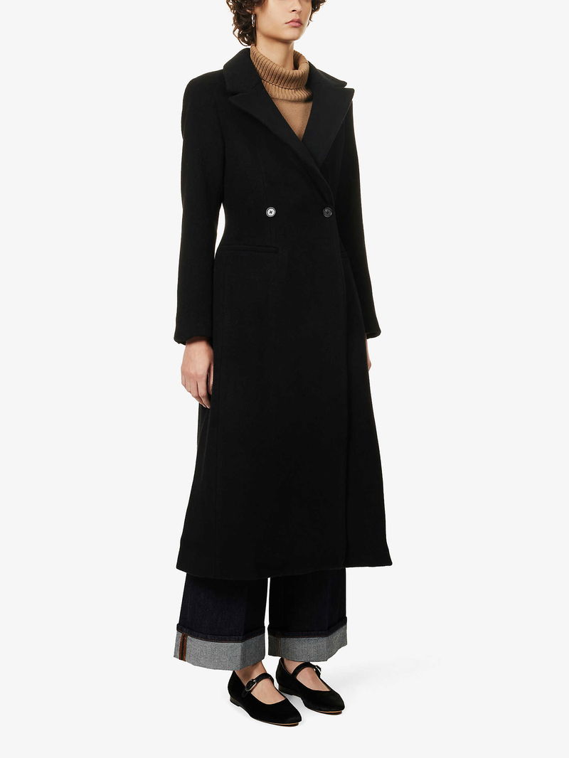 REFORMATION Oscar Double-Breasted Wool-Blend Coat in BLACK | endource