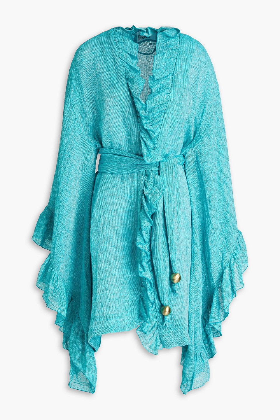 LISA MARIE FERNANDEZ Anita Ruffled Linen-Blend Robe in Blue | Endource