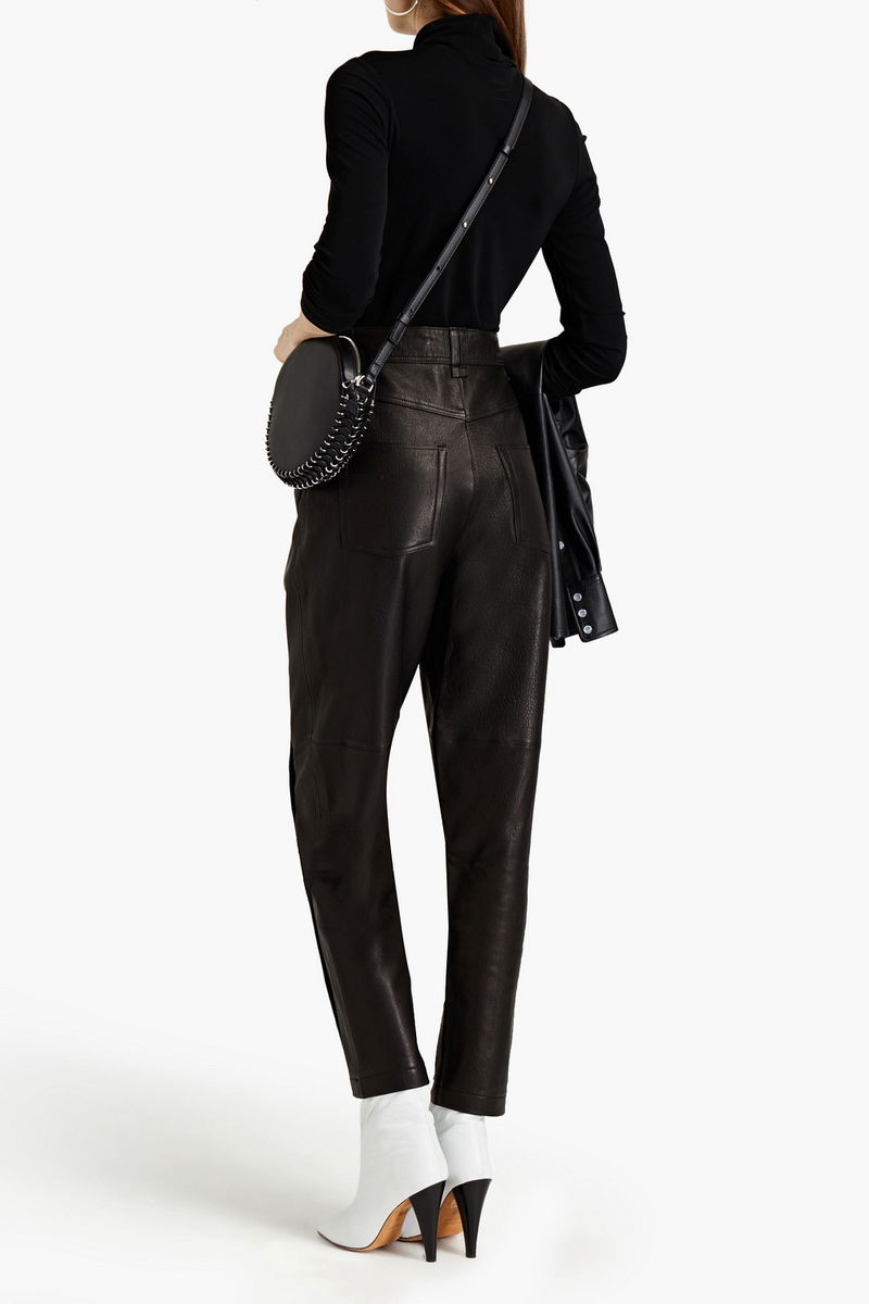 IRO Powel Leather Tapered Pants in Black | Endource