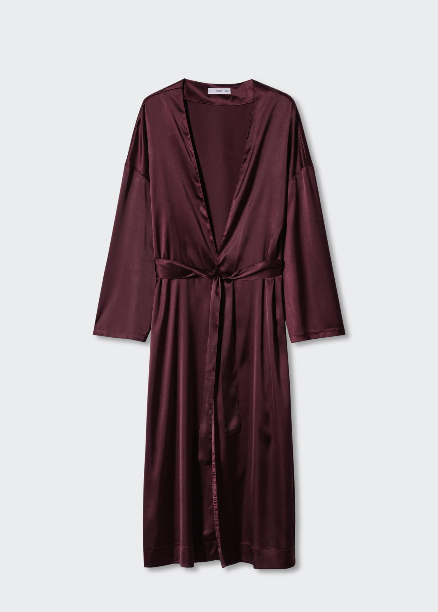 MANGO Satin-Finish Robe With Belt in Maroon | endource