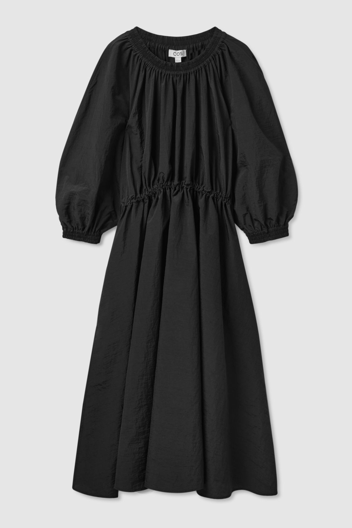 COS Volume-Sleeve Midi Dress in BLACK | endource