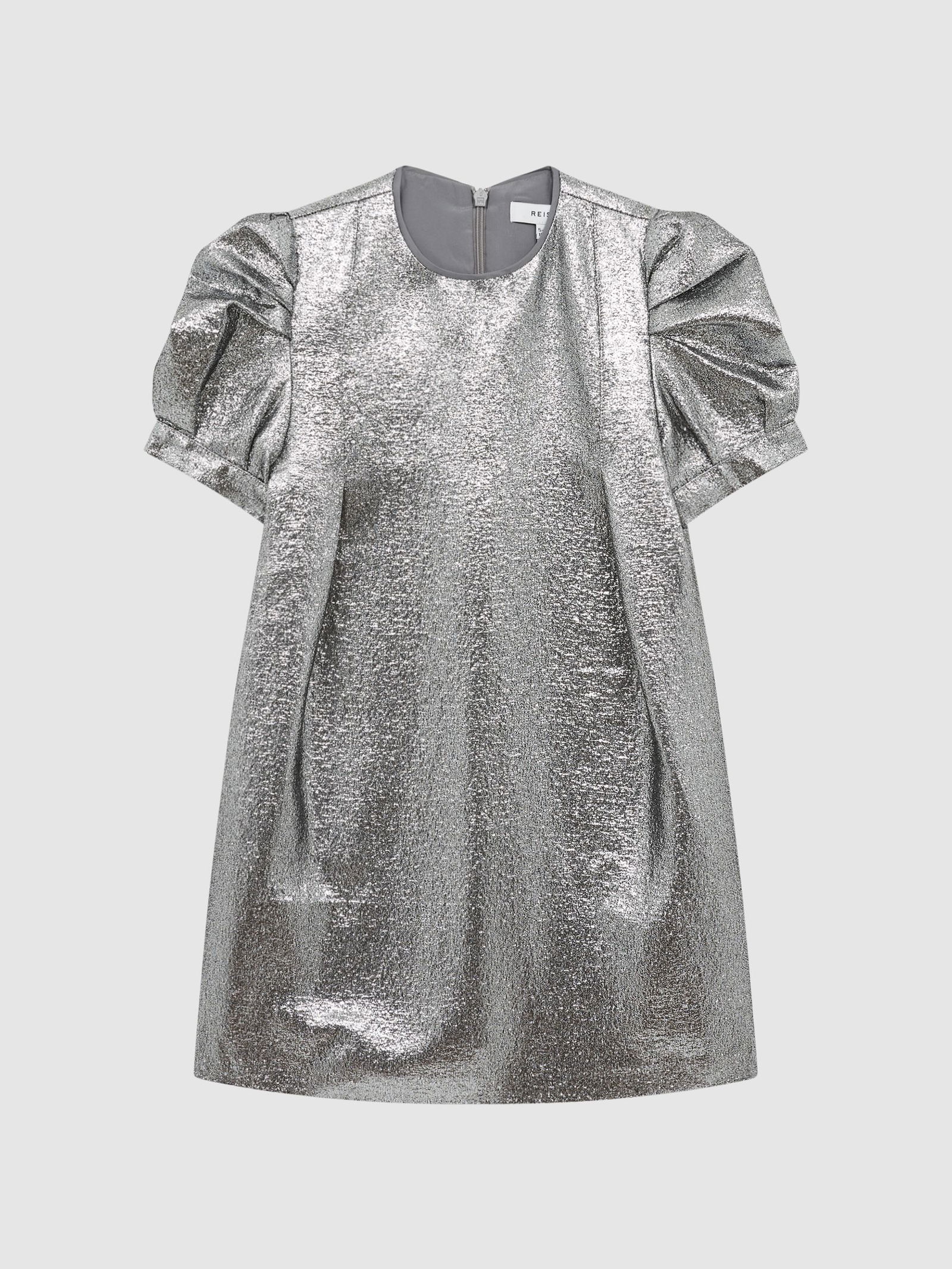 REISS Ellie Junior Metallic Shoulder Detail Dress in Silver | Endource