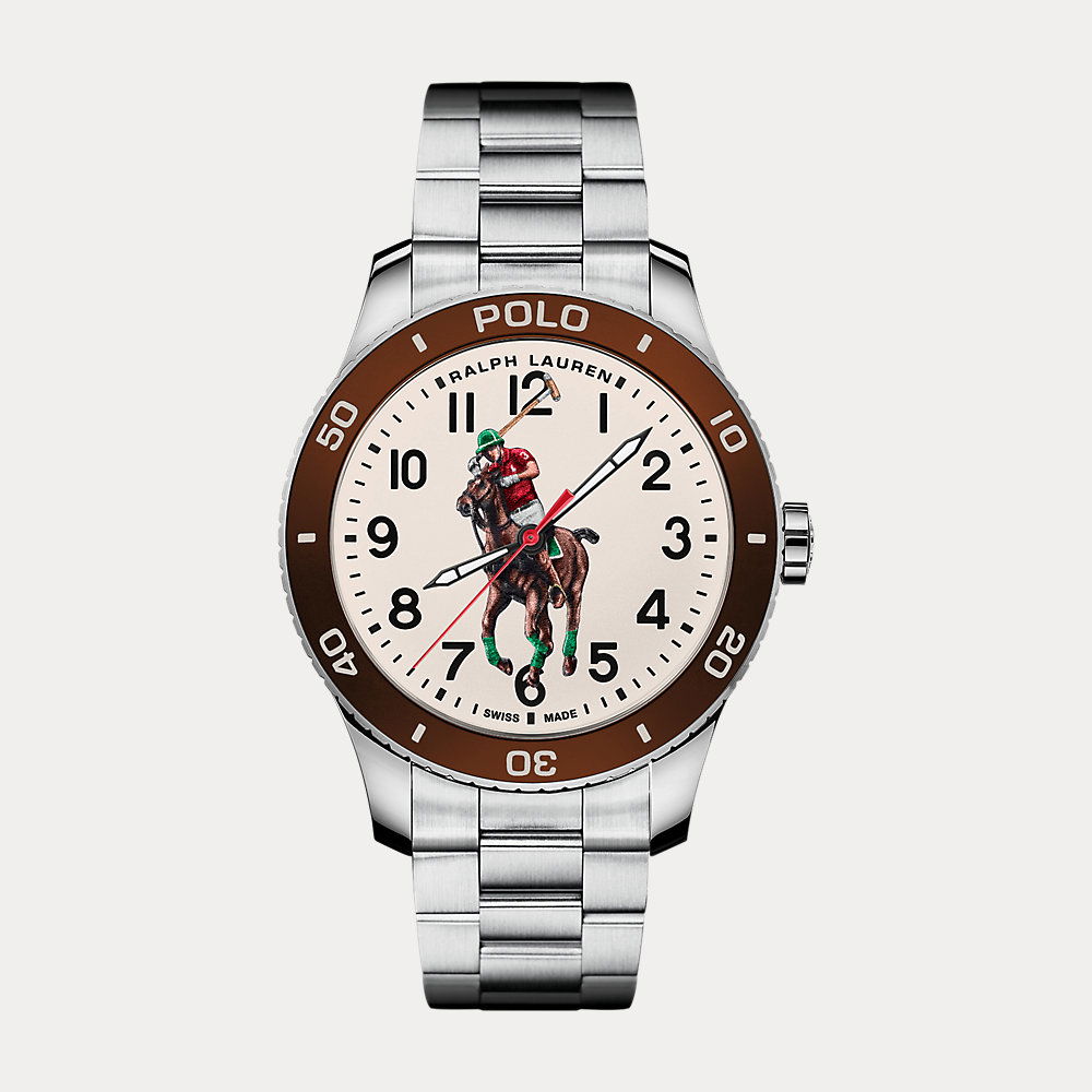 POLO RALPH LAUREN Polo Watch Brown Bezel White Dial in White | Endource