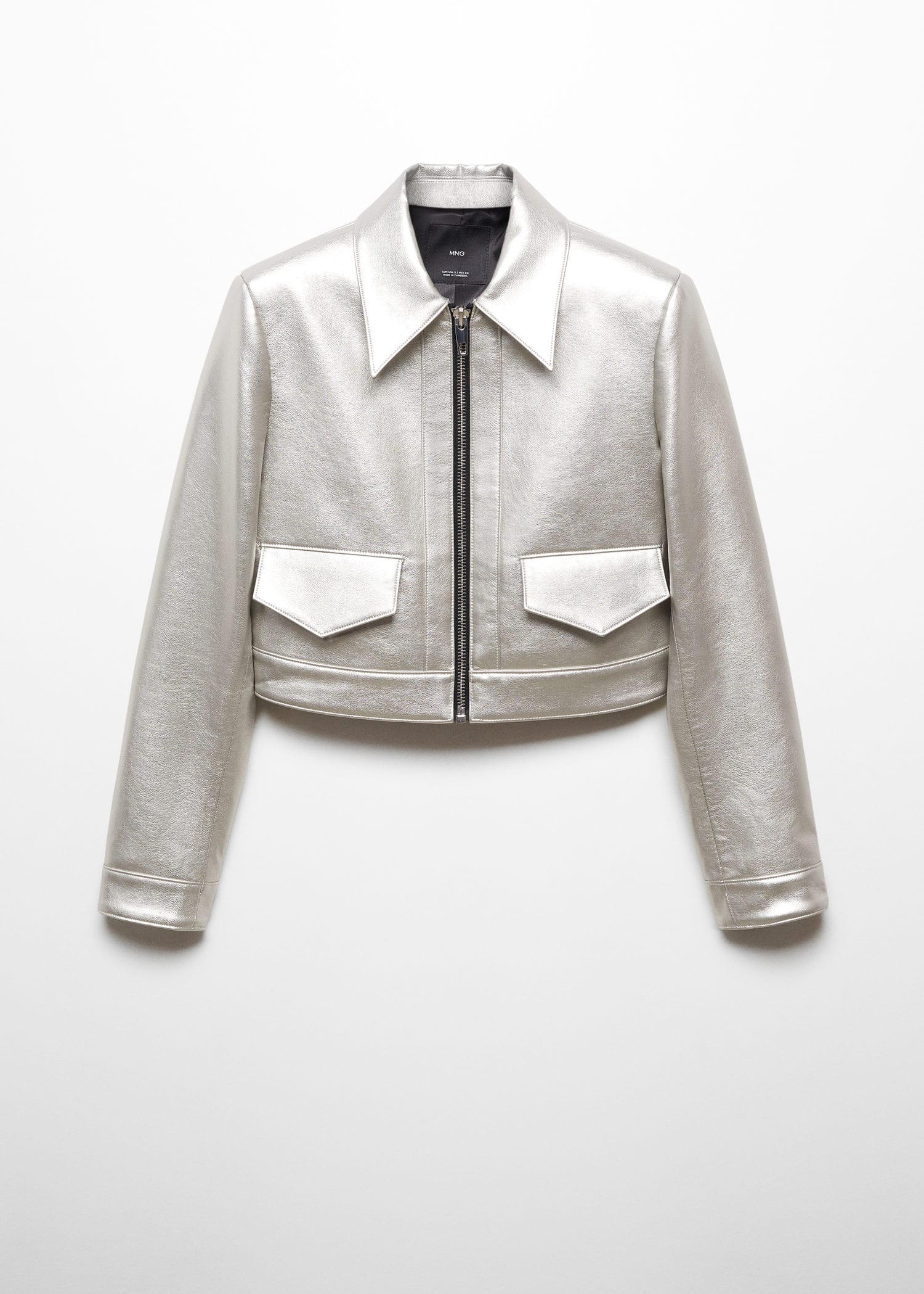 MANGO Metallic Cropped Jacket in Silver | Endource