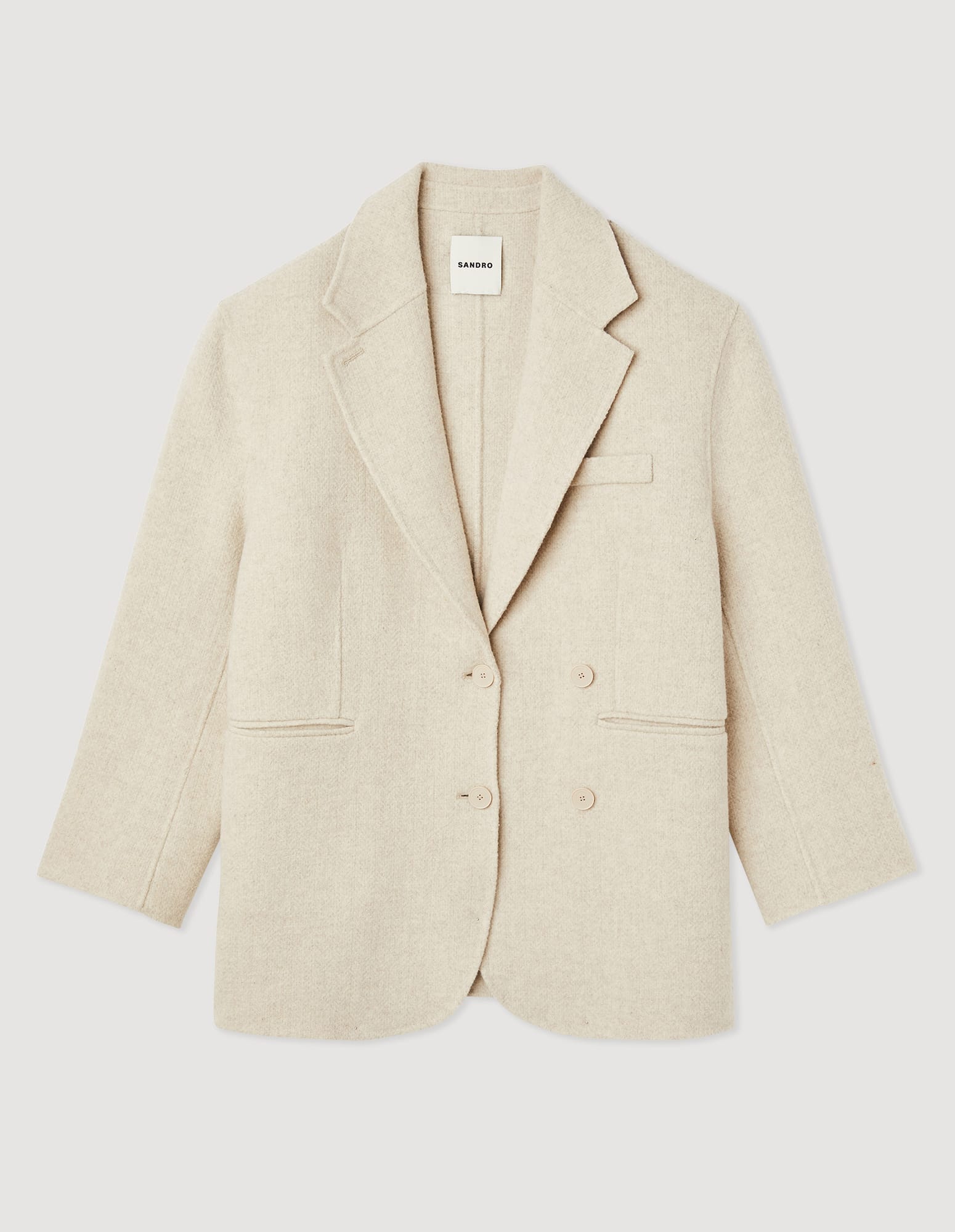 SANDRO Oversized Wool Coat in Beige | endource