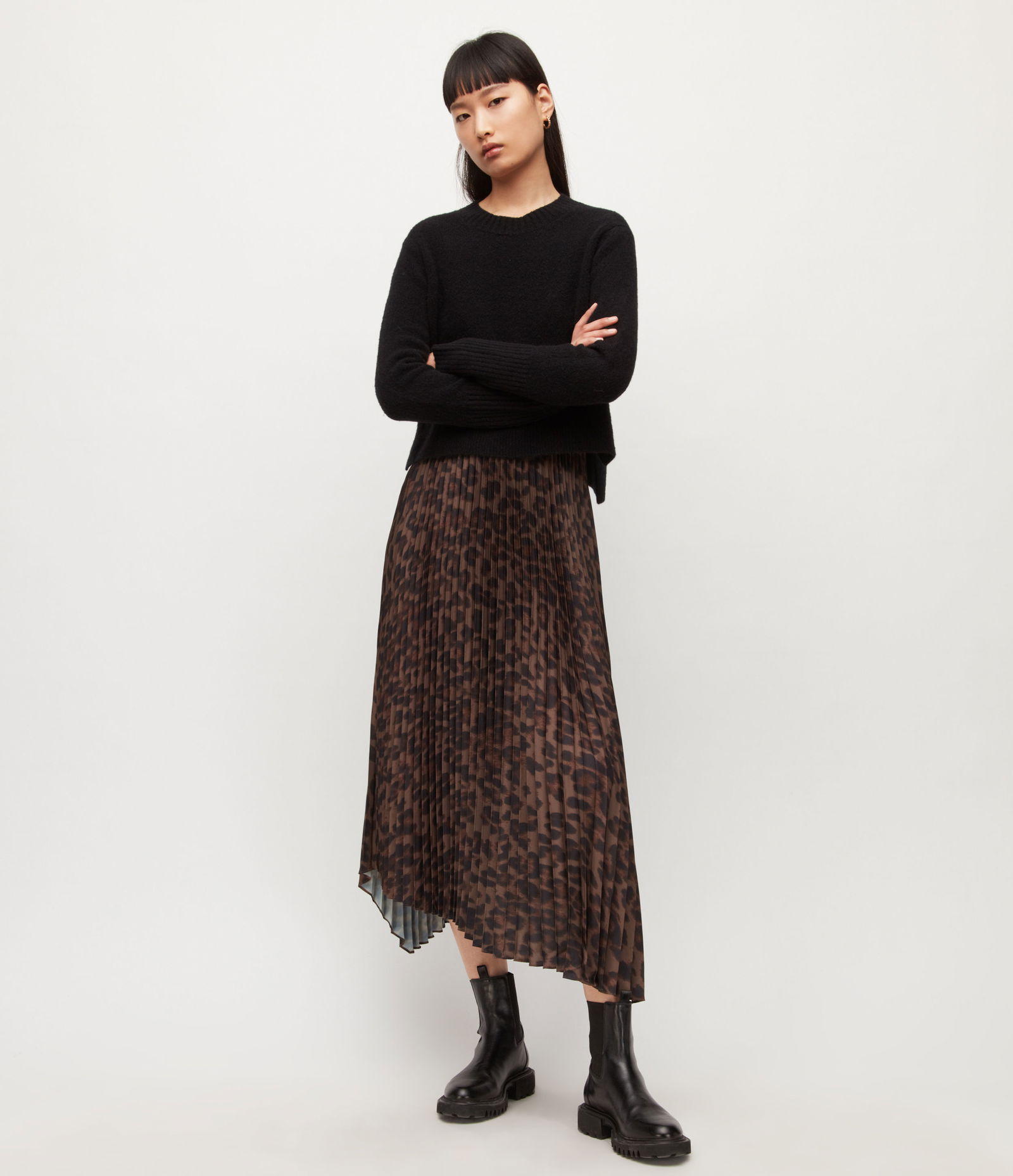 ALLSAINTS Leoni Leo 2-In-1 Dress in Black/Brown | endource