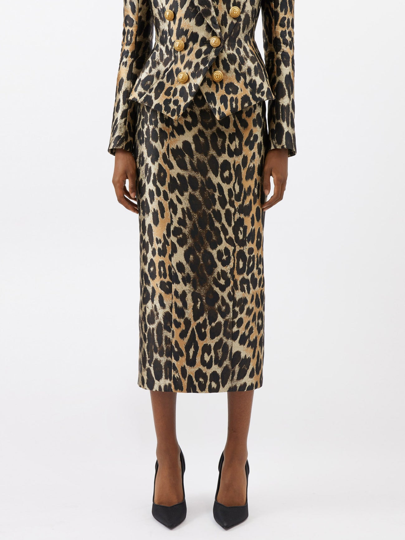 BALMAIN High-Rise Leopard Spot-Jacquard Pencil Skirt | endource