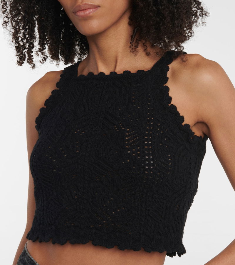 SAINT LAURENT Crochet Wool Crop Top in Black | Endource