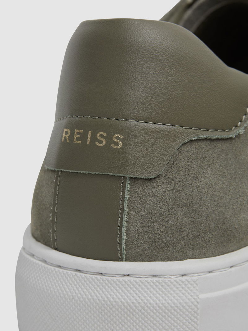 REISS Finley Suede Trainers in Sage | endource
