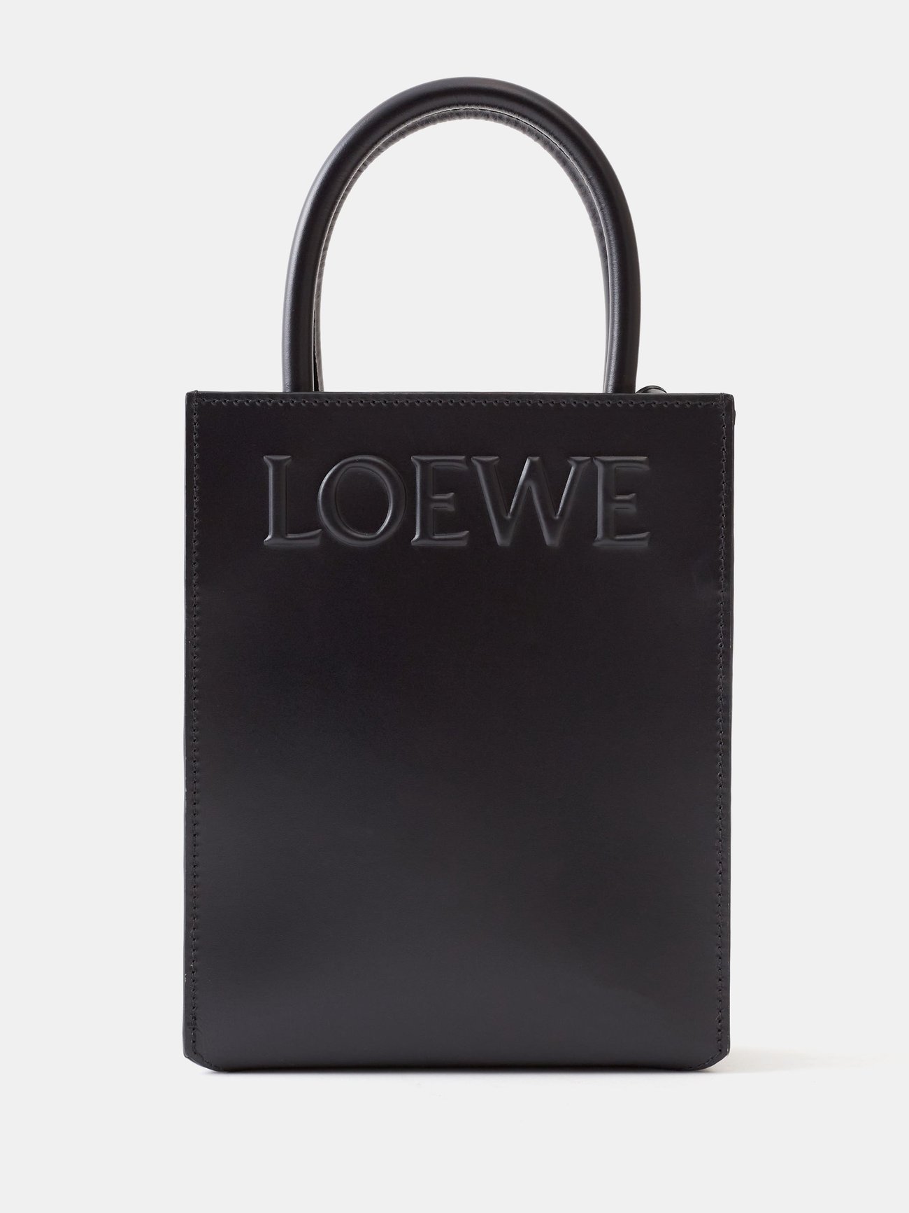 LOEWE A5 Debossed-Logo Leather Tote Bag in Black | endource
