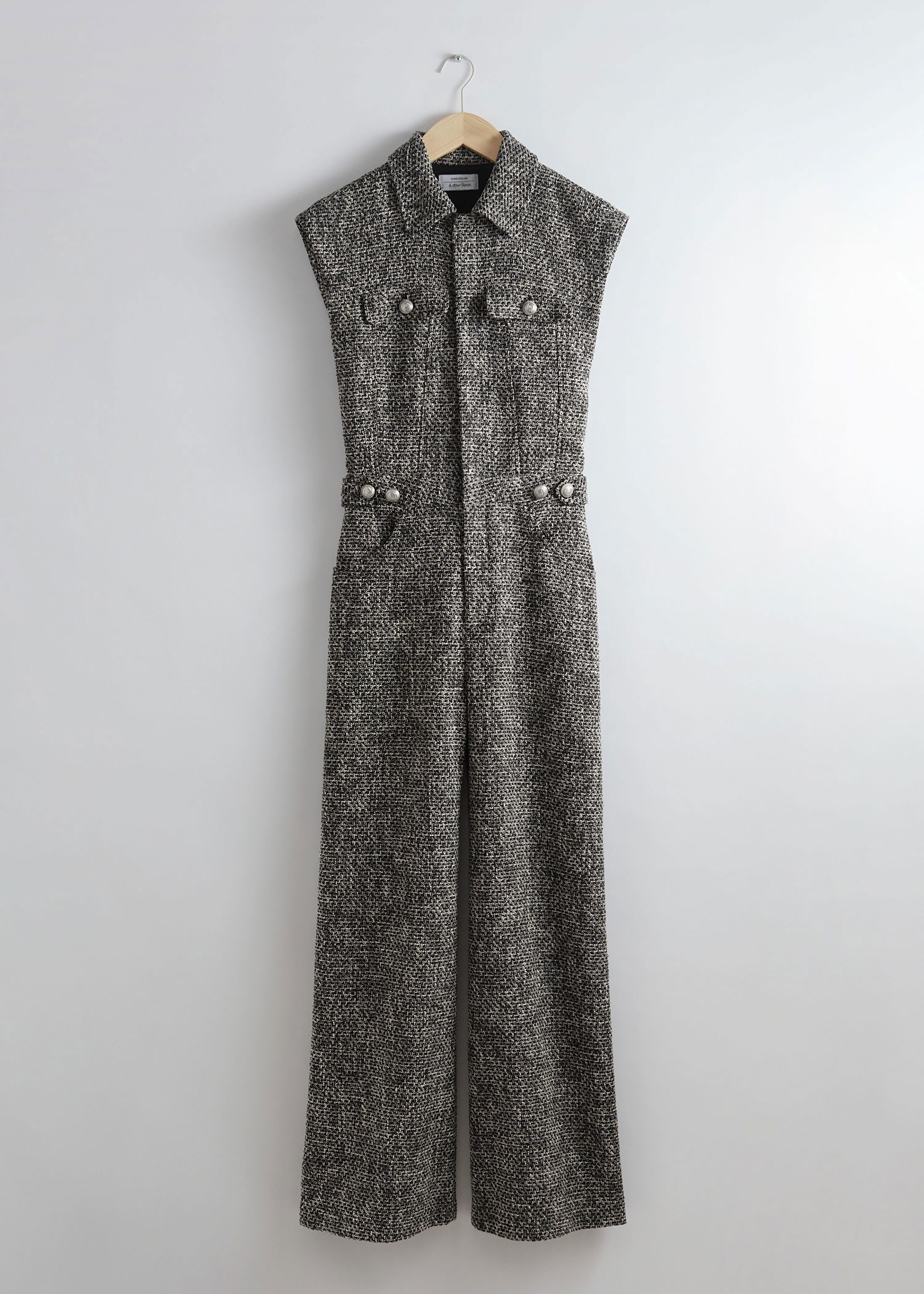 & OTHER STORIES Wide Sleeveless Tweed Jumpsuit in Black Tweed | endource
