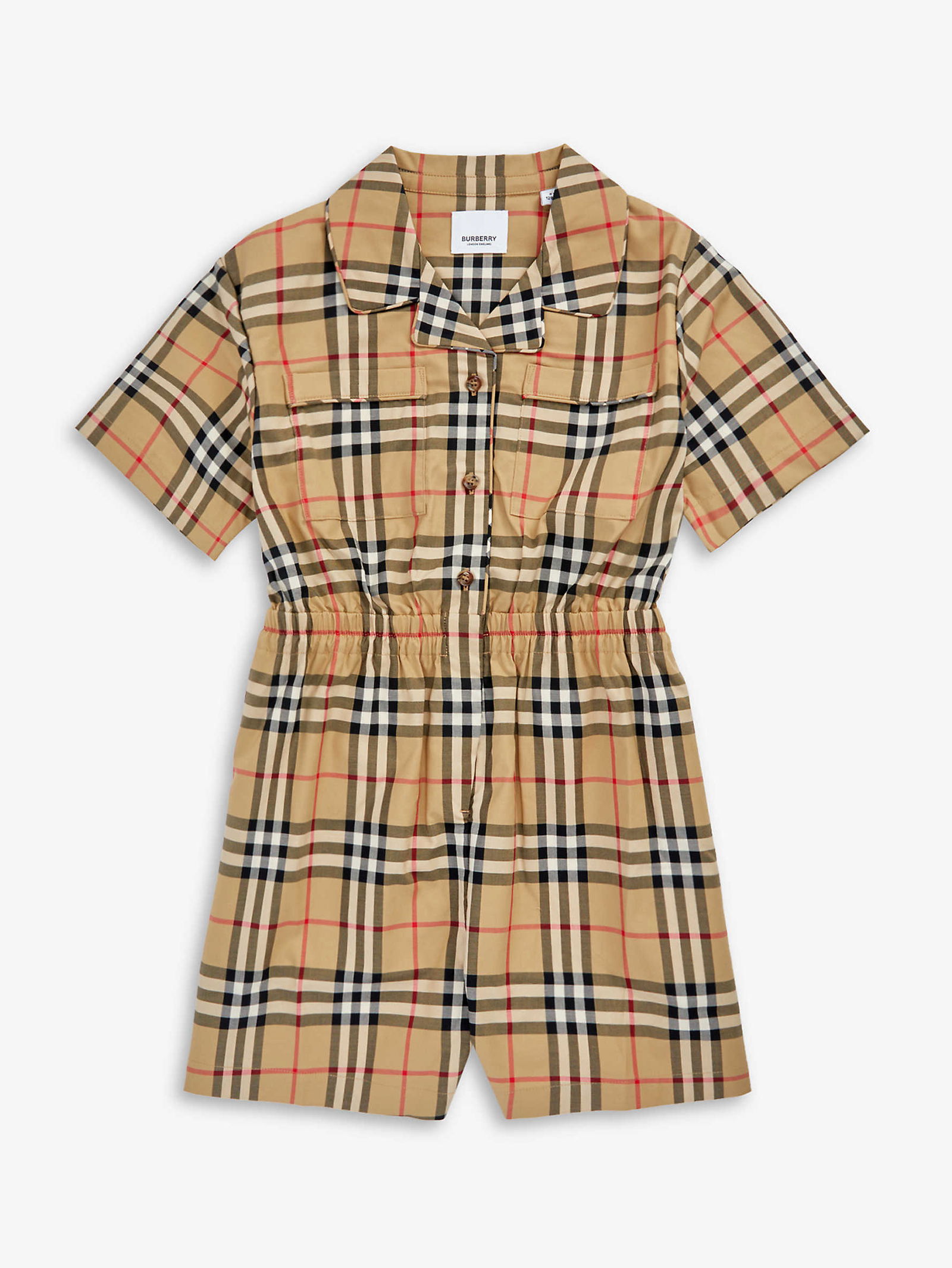 BURBERRY Meredith Check Stretch-Cotton Playsuit in Archive Beige Ip Chk | endource