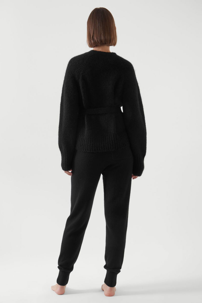 COS Relaxed Wool Wrap Cardigan in BLACK | endource