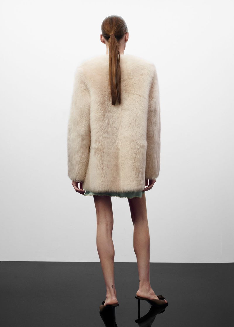 MANGO Leather Coat With Fur-Effect Interior in Light/Pastel Grey | endource