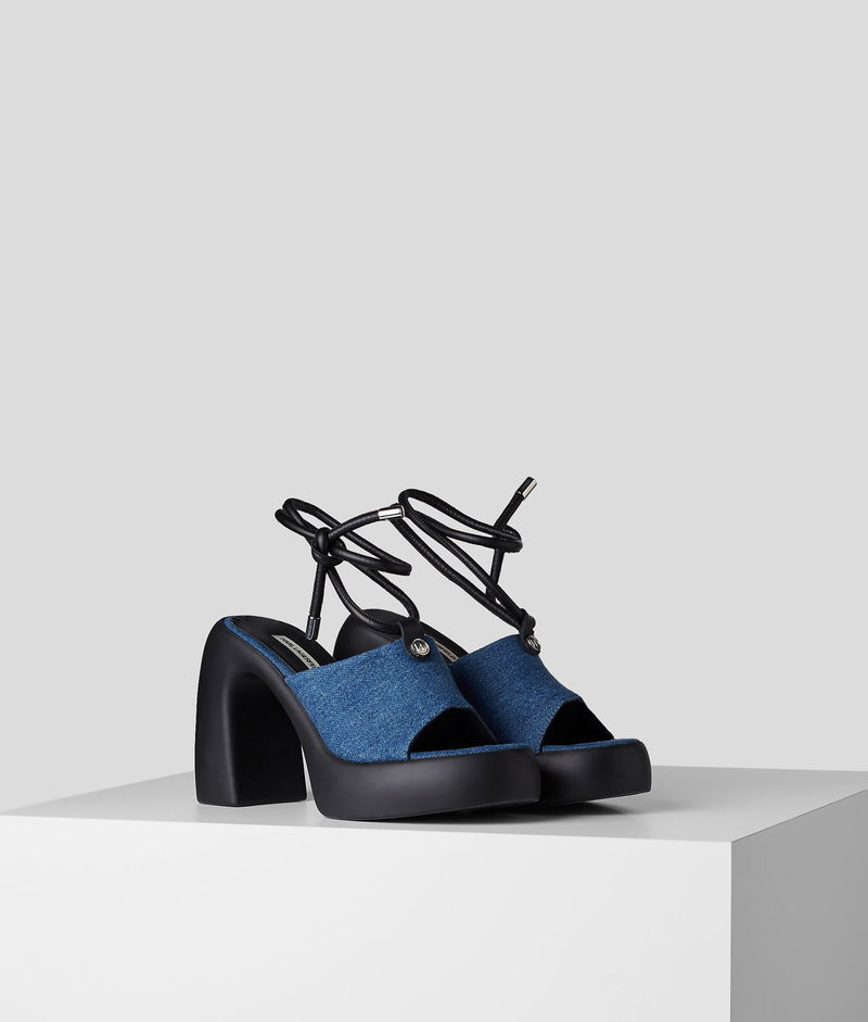 KARL LAGERFELD Astragon Long-Lace Slides in Denim Blue | endource