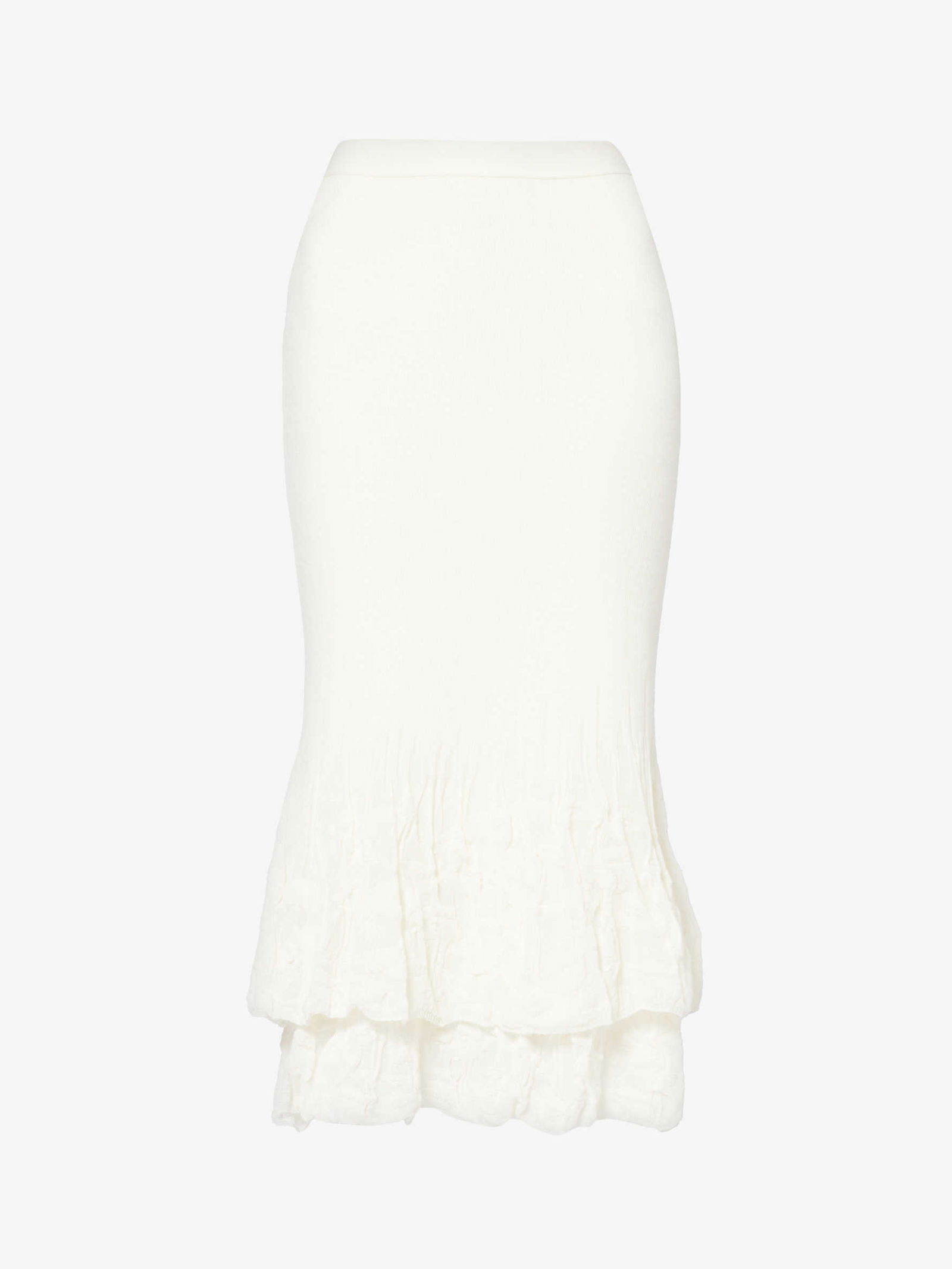 BOTTEGA VENETA Ruffled-Hem High-Rise Cotton Midi Skirt in CHALK | endource