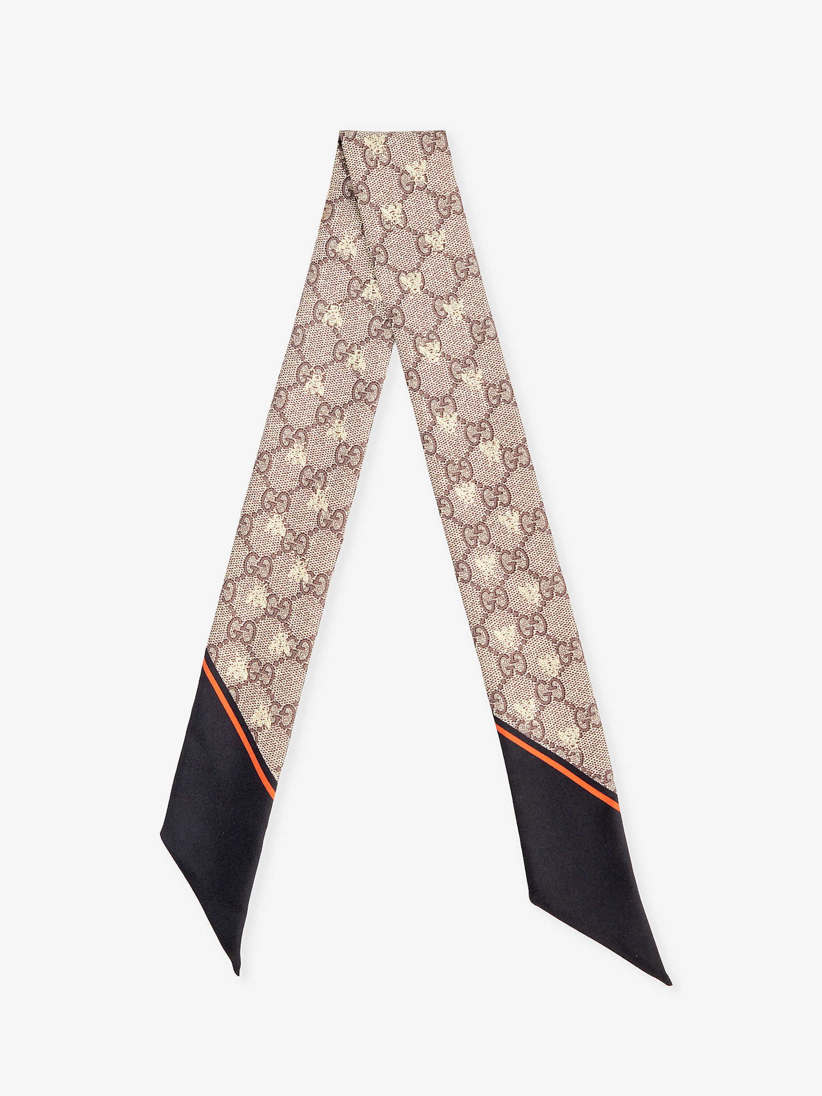 GUCCI GG-Monogram Bee-Embellished Silk Scarf in BLACK/RED | endource