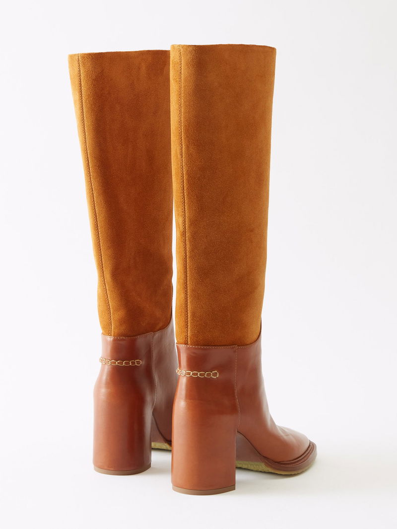 CHLOÉ Edith 75 Leather And Suede Knee-High Boots in Tan | endource