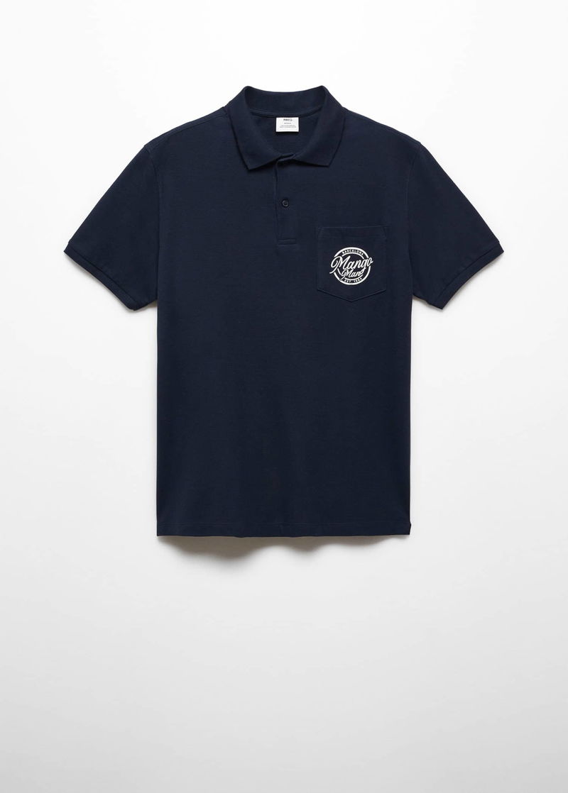MANGO Logo Cotton Polo Shirt in Dark Navy | endource